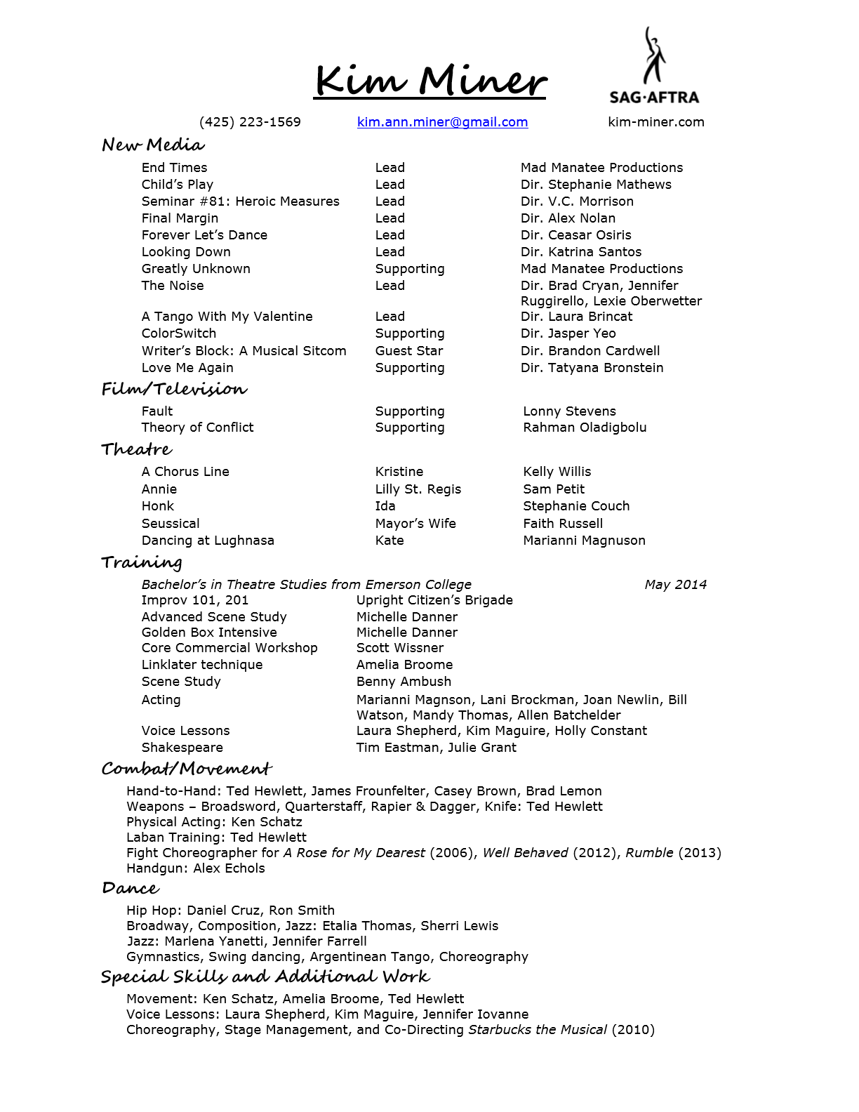 Kim Miner – Actress, Dancer, Combatant